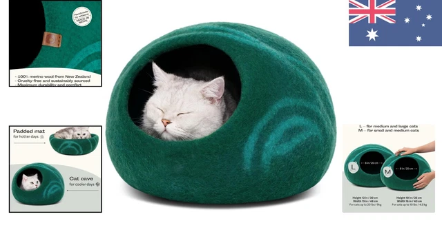 ECO-FRIENDLY HANDMADE MERINO Wool Cat Bed Cave – Emerald Green, Medium ...