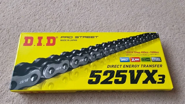 D.I.D DRIVE CHAIN 525 525x108 VX3 108 Links X-Ring Steel Grey DID £67. ...