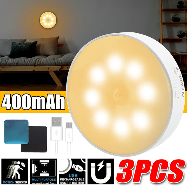 MOTION SENSOR LIGHT USB Wireless PIR Battery Wall Cabinet Stair Night ...