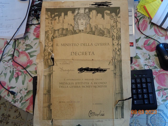 FOGLIO MEDAGLIA COMMEMORAZIONE ww1 prima guerra firma originale ...