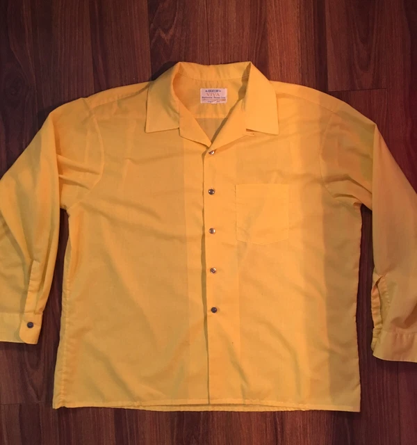 VINTAGE ARROW 1960S mens yellow, camp collar shirt, long sleeve XL ...