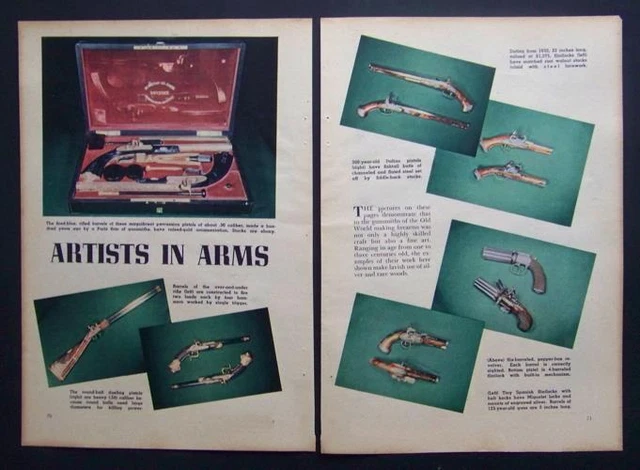 ANTIQUE FLINTLOCK PERCUSSION Pistols 1945 Vintage pictorial Pepper-box ...