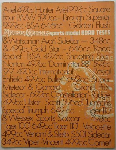 MOTOR CYCLING MAGAZINE; Sport Models Road Tests, 1959. 5th Impression ...