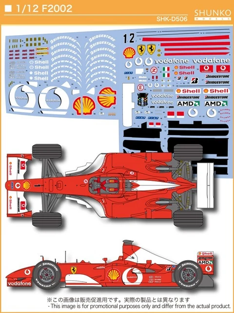 SHUNKO DECAL SHEET 1:12 Scale Ferrari F2002 Full Sponsor Suit Revell ...