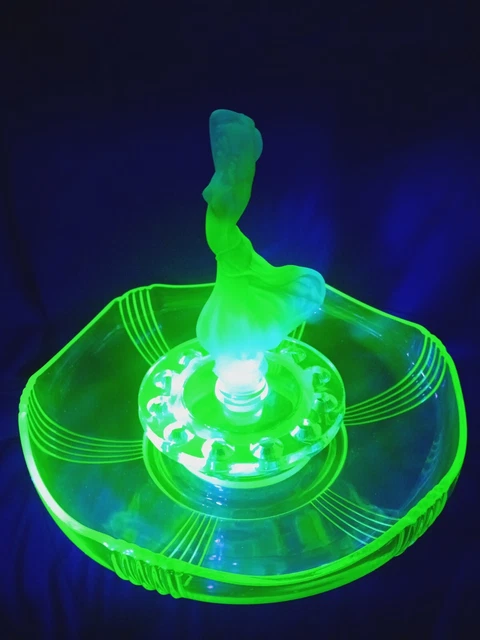 ART DECO JOSEF Inwald uranium glass float bowl lady set Isadora Duncan ...