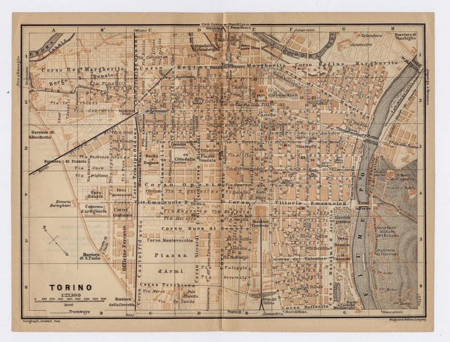1899 ORIGINAL ANTIQUE City Map Of Turin Torino / Piedmont / Italy £24. ...