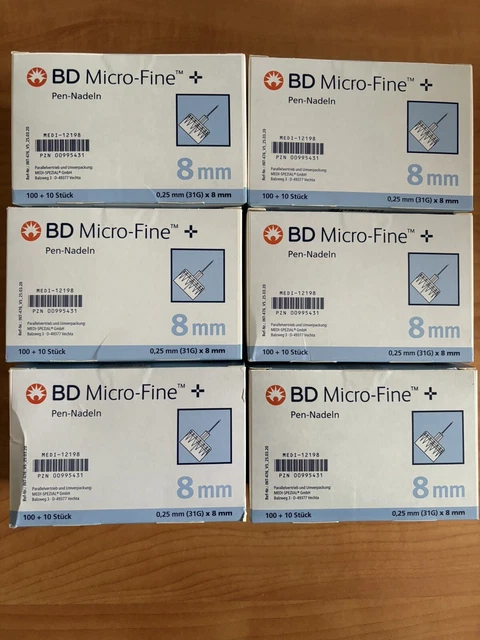 6X BD MICRO Fine+ Plus 0,25mm (31G) x 8mm Pennadeln (je 110 Stück) / 660 Nadeln EUR 39,50 ...