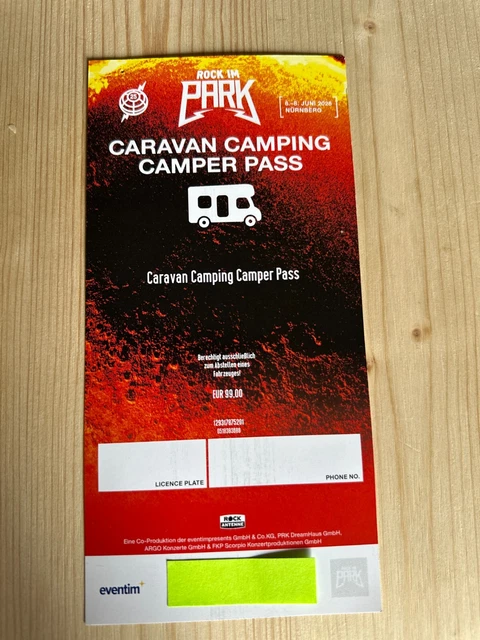 ROCK IM PARK 2025 Ticket Caravan Camping Camper Pass EUR 299,00 ...