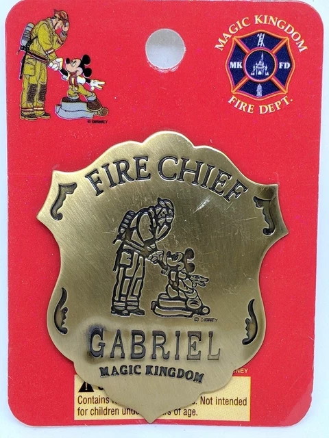 DISNEY MAGIC KINGDOM Fireman & Mickey Mouse Fire Chief Badge /Pin For ...