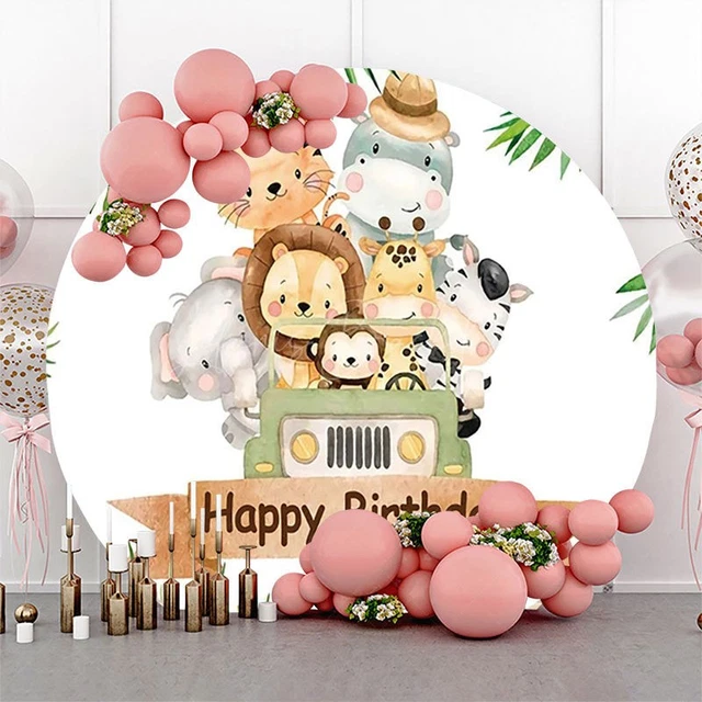ANIMALS CAR SAFARI Leaves Round Birthday Backdrop $36.00 - PicClick AU