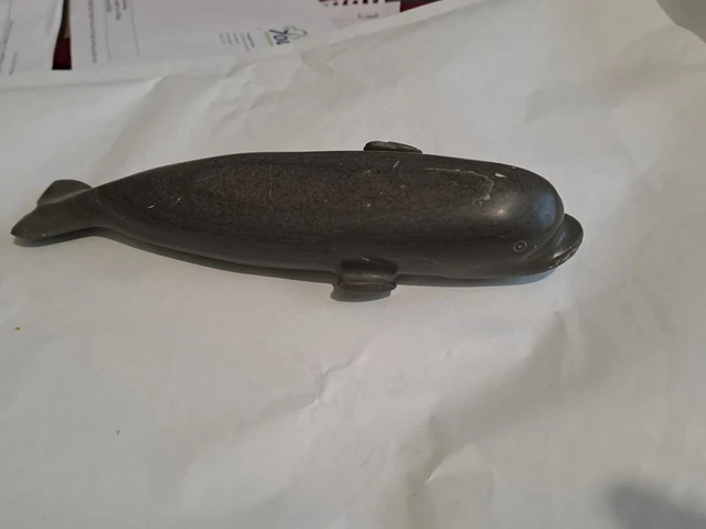 21CM INUIT HARDSTONE Carving Of A Beluga Whale,Multiple Sratched ...