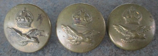 RAF 3 SECOND world war ROYAL AIR FORCE brass uniform buttons by J R ...