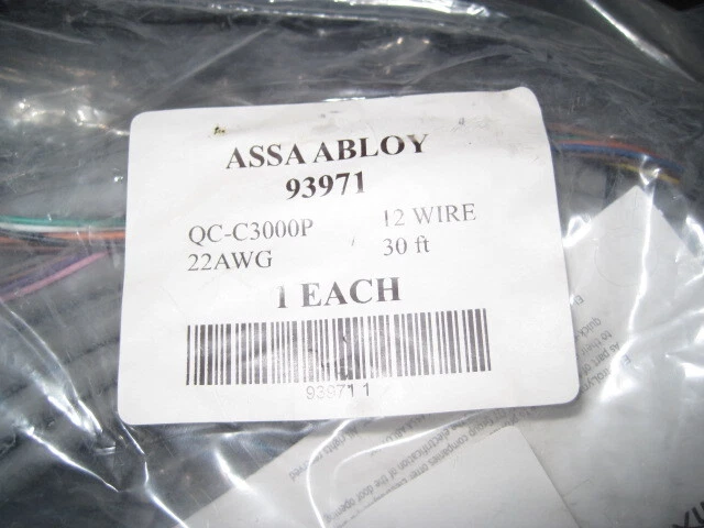 NEW ELECTROLYNX ASSA Abloy Harness QC-C3000P 12 Wire 22AWG 30ft 93971 £ ...