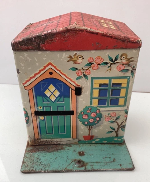 CHAD VALLEY 1950S Tinplate house Money Box opens has a lock but no key ...