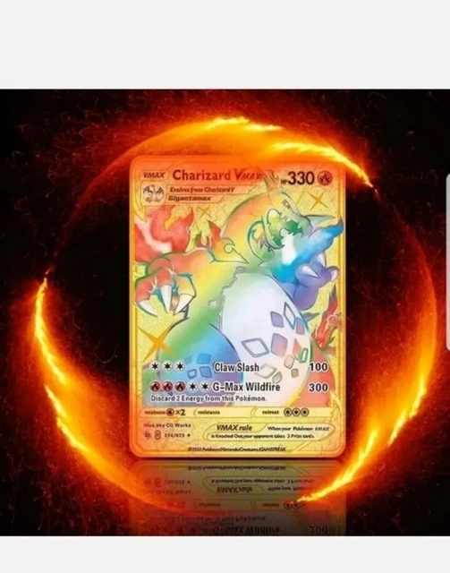 CHARIZARD VMAX RAINBOW Full Art Metal Plated Rare Card Vmax Gold Custom ...