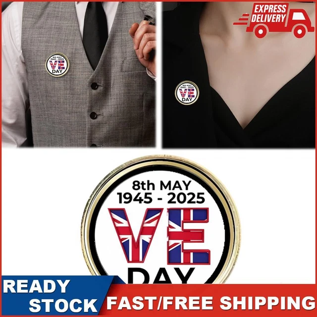 VE DAY 80TH Anniversary 1945-2025 Emblem Pin Round Metal Badge for Hat ...