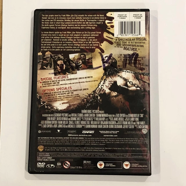 300 WIDESCREEN EDITION DVD Warner Bros 2007 Action Movie French Audio ...