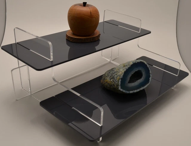 2 TIER ACRYLIC Display Shelf Retail Collectable Display Stand Grey ...