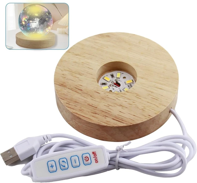 OUPDATE WOODEN LED Light Display Base Stand 10CM, USB Round Dispaly ...