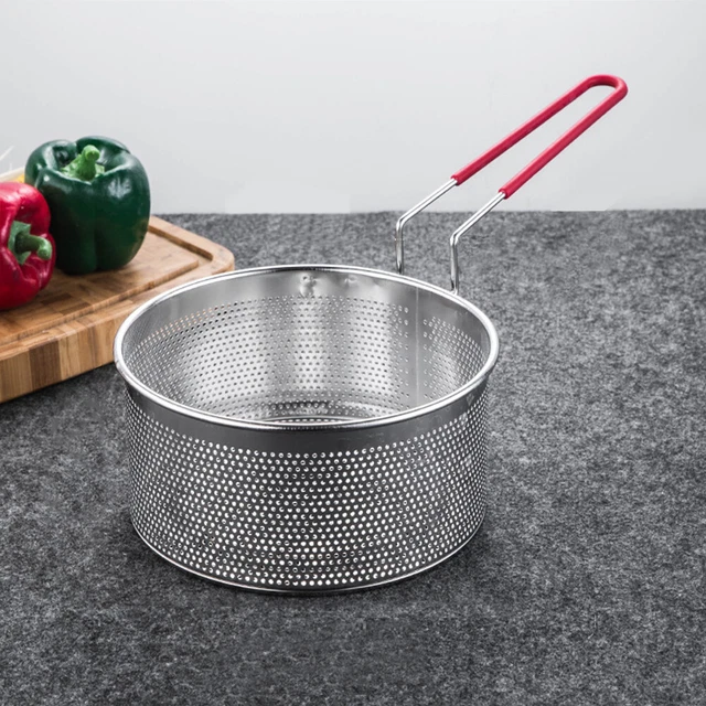 STAINLESS STEEL ROUND Frying Food Strainer Basket With Long Handle Fish ...