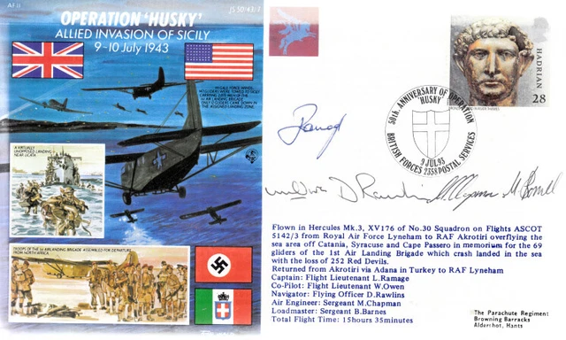 AF11B JS50/43/7 50TH Anni Operation Husky RAF WW2 cover signed RAF crew ...