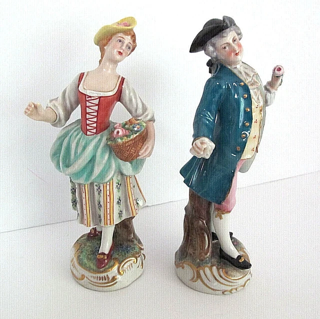 ANTIQUE ITALY CAPODIMONTE Porcelain Man/Woman Figurines~Old Blue Mark ...