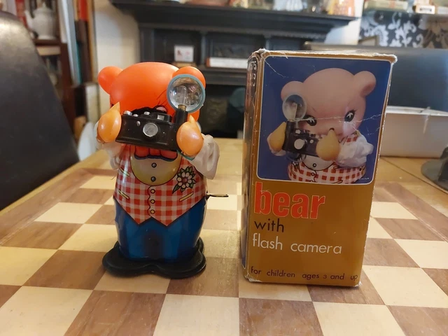 VINTAGE 1960S BOXED Bear With Flash Camera Clockwork Tin Wind-Up Toy ...