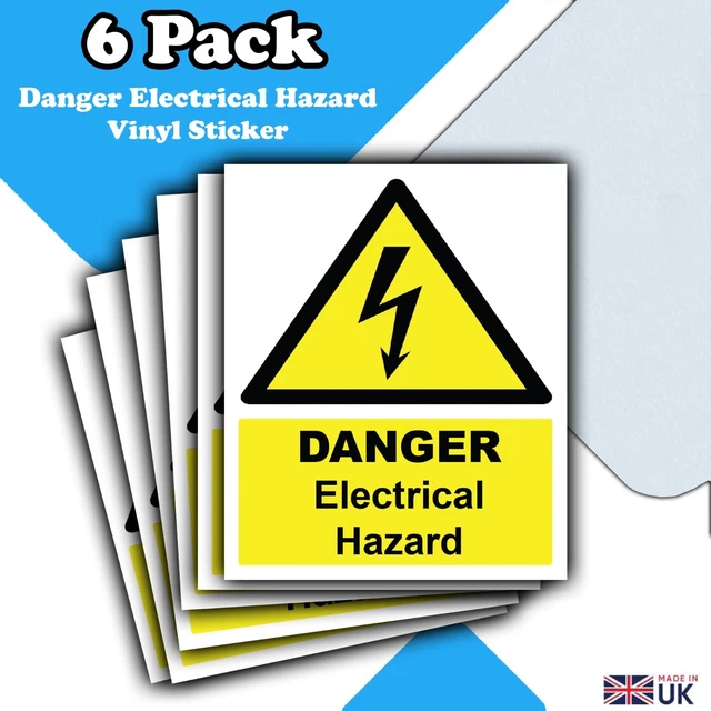 6-PACK DANGER ELECTRICAL Hazard Vinyl Stickers - 110mm x 90mm - Safety ...