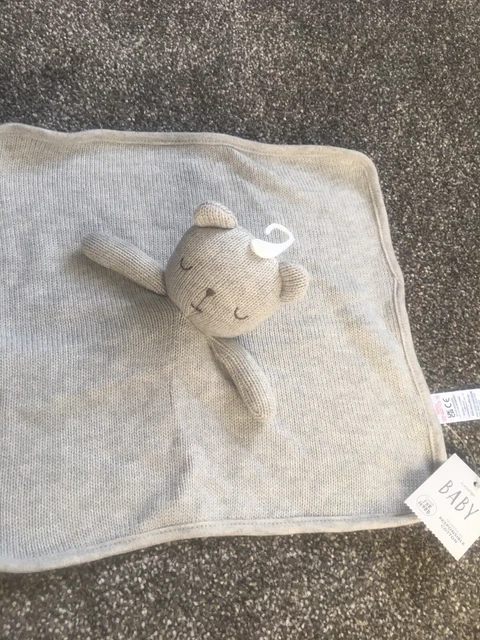 NEW GEORGE ASDA Grey Knit Teddy Bear Baby Comforter Blanket Doudou £12. ...