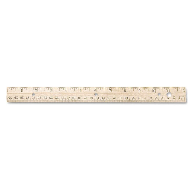 WESTCOTT HOLE PUNCHED Wood Ruler English and Metric With Metal Edge 12 ...