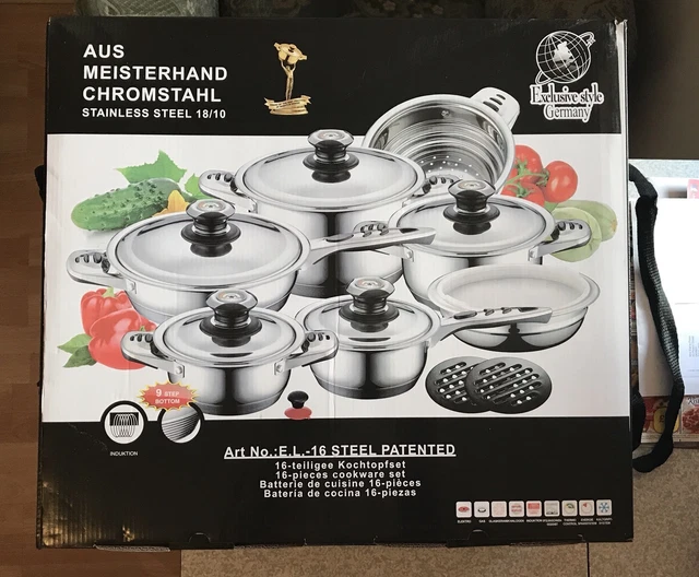 16 PIECES AUS Meisterhand Chromstahl Exclusive Style German Cookware ...