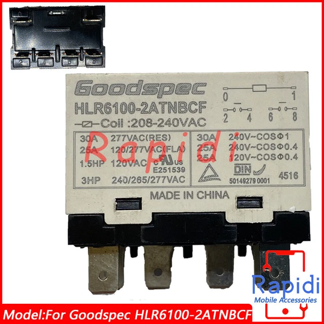 COMPRESSOR POWER RELAY For Goodspec HLR6100 2ATNBCF 208 240VAC 30A COMPRESSOR POWER RELAY For Goodspec HLR6100 2ATNBCF 208 240VAC 30A