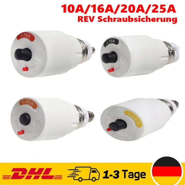 REV SCHRAUBSICHERUNG SCHRAUBAUTOMAT 10A 16A 20A 25A mittelträge (L) 230 V Weiß EUR 9,99 ...