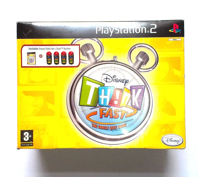 DISNEY THINK FAST, PS2, FAMILY QUIZ/TRIVIA +4x BUZZERS, BIG BOXED ...