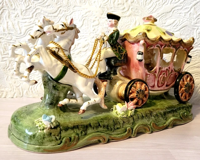 VINTAGE ENESCO? CAPODIMONTE Style Porcelain Cinderella Horse & Carriage ...
