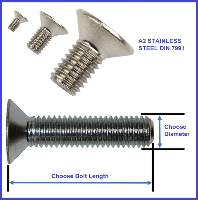 A2 STAINLESS STEEL Socket Countersunk Screw Allen Key Bolts M3 M4 M5 M6 M8 M10 £4.63 - PicClick UK