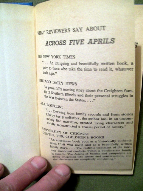 ACROSS FIVE APRILS par Irene Hunt (1965, à destination de Perma) EUR 4 ...