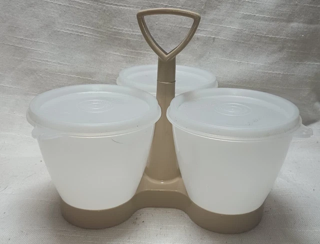 VINTAGE TUPPERWARE ALMOND 757-4 Condiment Caddy Server W/ 3 Lids £9.41 ...