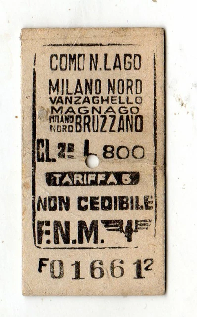 BIGLIETTO TICKET Edmonson Ferrovie Nord Milano Como Lago Bruzzano 18-8 ...