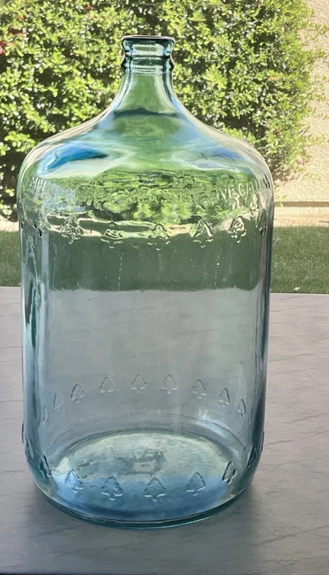 VINTAGE ARROWHEAD PURITAS Water 5-Gallon Blue Glass Bottle Jug Embossed ...
