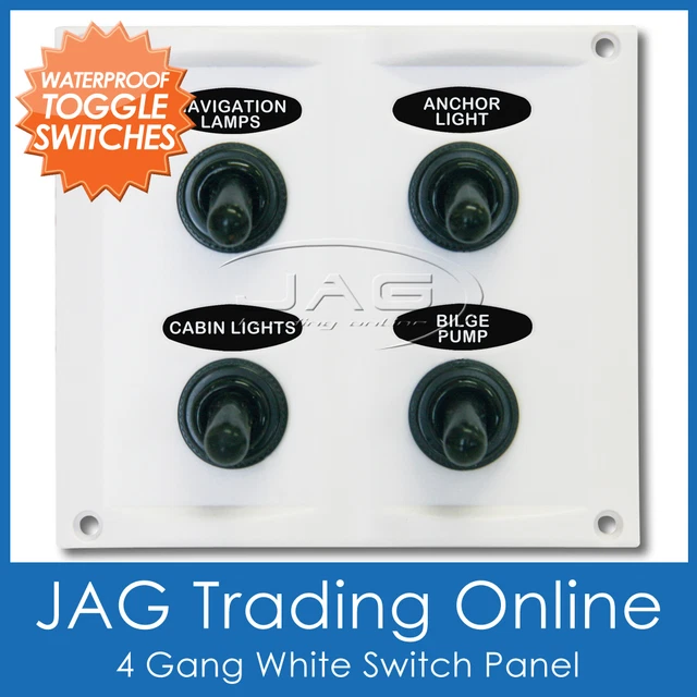 4-GANG WHITE TOGGLE SWITCH PANEL with 15A Blade Fuses-Marine/Boat/RV ...