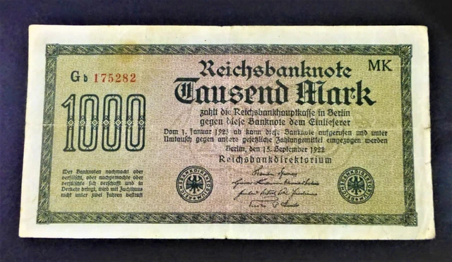 VINTAGE GERMANY 1000 Tausend Mark 1922 - Weimar Republic Era - Reichs ...