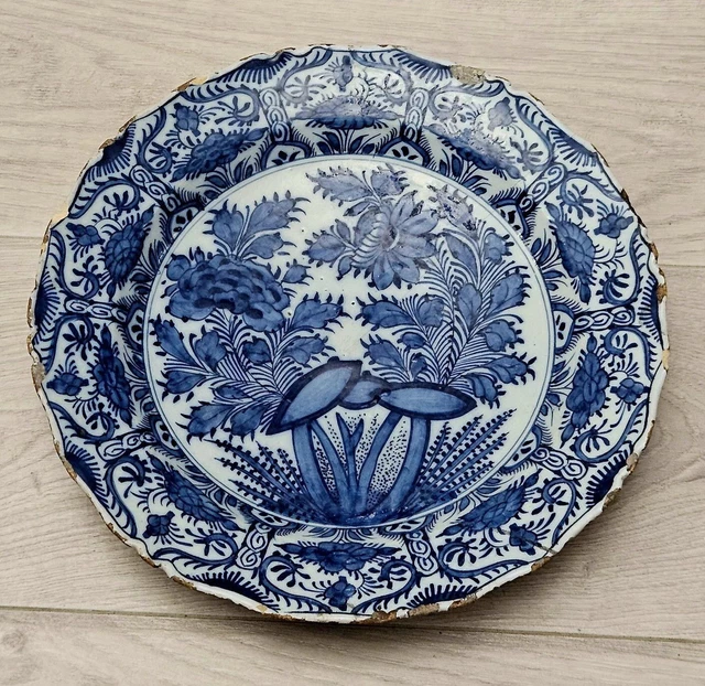 RARE ANTIQUE DELFT PLATE, BLUE AND WHITE porcelain, underglaze painting ...