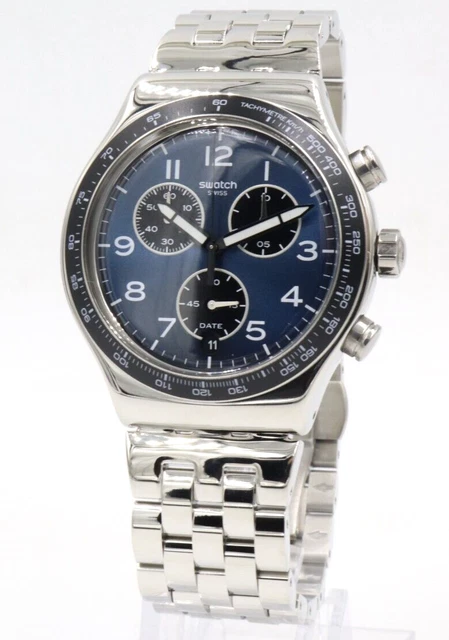 NUOVO OROLOGIO SVIZZERO Swatch Irony Core BOXENGASSE Acciaio Cronografo ...