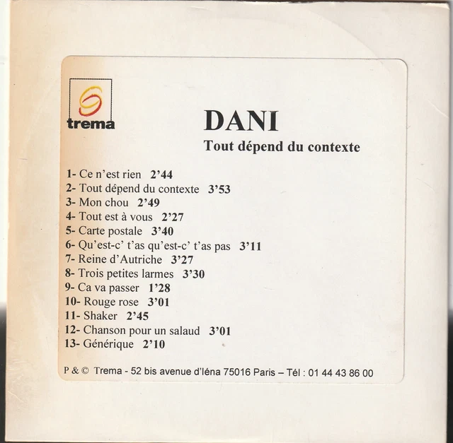 DANI TOUT DEPEND Du Contexte Cdr Promo EUR 19,90 - PicClick FR