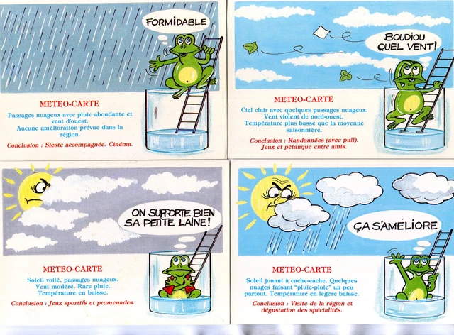 MÉTÉO CARTE HUMOUR Illustré avec la grenouille LOT de 4 cartes EUR 2,50 ...