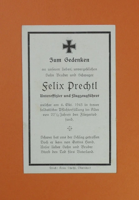 WW2 GERMAN DEATH Card Sterbebild Luft Sergeant Pilot 1943 Flight Gear ...