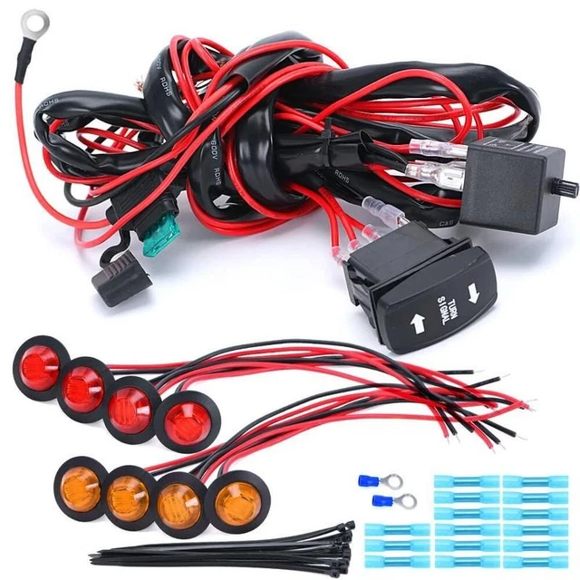 LED TURN SIGNAL Light & Switch Relay Prewired Harness Kit Universal For ...