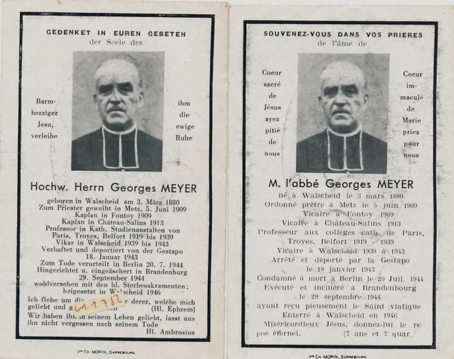 RARE AVIS DE décés Abbé de WALSCHEID p Sarrebourg Moselle déporté § exécuté 1944 EUR 10,01 ...