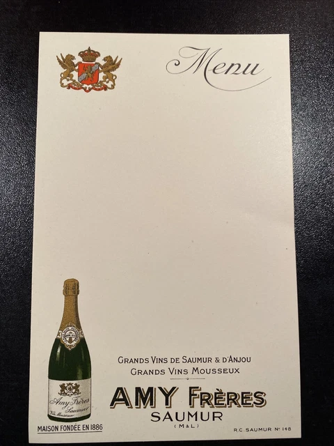 RARE MENU VIERGE Vins De Saumur Amy & Frères Bar Bistrot French Antique ...